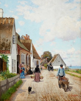 Solve Axel Lindman (1848-1930): Bygata i Aalsgaard (1883) jigsaw puzzle ...