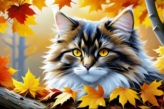 Solve Autumn Cat, resizable 12 to 500 pieces jigsaw puzzle online with ...