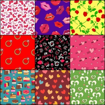 Solve Valentine's Day patterns jigsaw puzzle online with 225 pieces