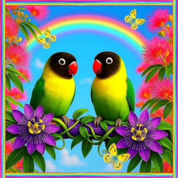Solve AI Black Masked Lovebird jigsaw puzzle online with 196 pieces