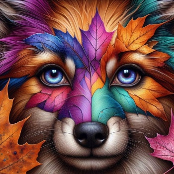 Solve Maple leaf and Fox art jigsaw puzzle online with 64 pieces
