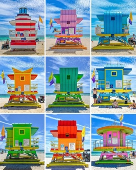 Solve Lifeguard Towers at Miami Beach, Florida. jigsaw puzzle online ...