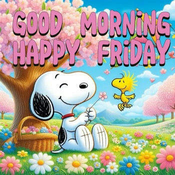 Solve Snoopy Good Morning Happy Friday jigsaw puzzle online with 64 pieces