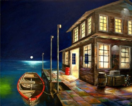 Solve Boats-The Art of Ray Rolston jigsaw puzzle online with 63 pieces