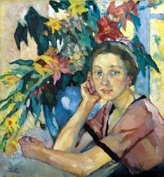 Solve Leo Putz - Girl with Flowers, date not uncovered. jigsaw puzzle ...