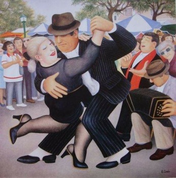 Solve Beryl Cook - 'Santelmo' jigsaw puzzle online with 49 pieces