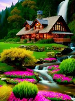 Solve Vodopád za domem jigsaw puzzle online with 63 pieces