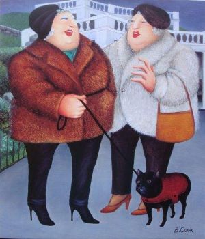 Solve Beryl Cook - Walkies jigsaw puzzle online with 72 pieces