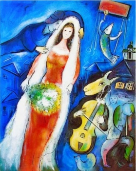 Solve La Mariée, 1912 by Marc Chagall jigsaw puzzle online with 30 pieces