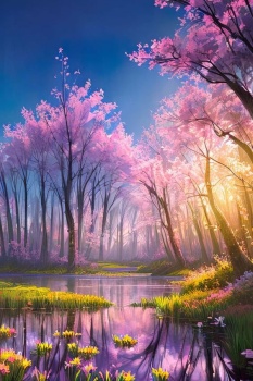 Solve Sunshine through the pink trees jigsaw puzzle online with 96 pieces