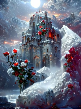 Solve Rose castle in winter jigsaw puzzle online with 70 pieces