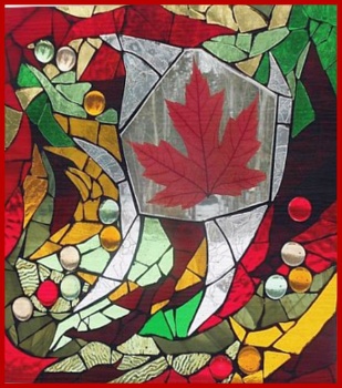 Solve Maple leaf mosaic stained glass jigsaw puzzle online with 56 pieces