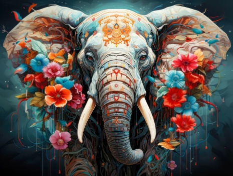 Solve AI-Generated Elephant with Flower Frame jigsaw puzzle online with ...
