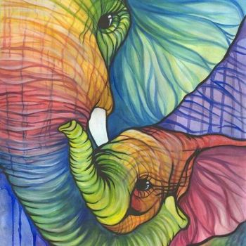 Solve Elephant With Baby (water color) jigsaw puzzle online with 81 pieces