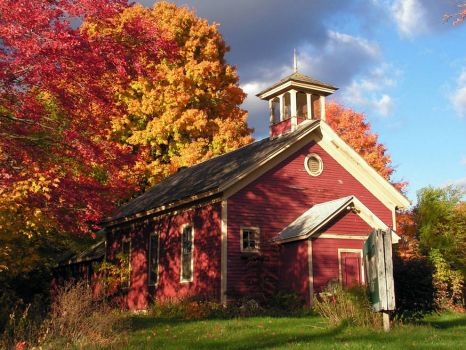 Solve Autumn-in-Michigan-fall-foliage-and-one-room-schoolhouse jigsaw ...