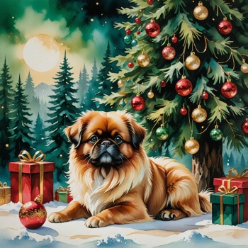 Solve Christmas Pekingese 2 jigsaw puzzle online with 100 pieces