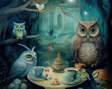 Solve Owl Forest Tea Party At Night jigsaw puzzle online with 320 pieces