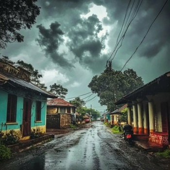 Jigsaw Puzzle | 81 pieces | Rainy village road | Jigidi