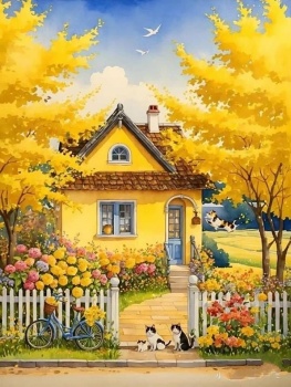 Solve Yellow House With the Cat Family of Four and Blue Bike ...