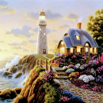 Solve Beautiful lighthouse and cottage... jigsaw puzzle online with 121 ...