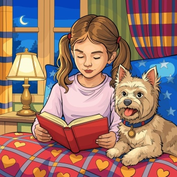 Solve Sweat she's reading her doggie, a good night story... jigsaw ...