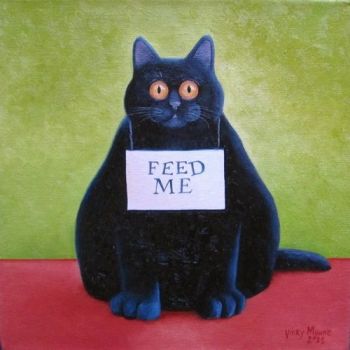 Solve fat black cat ...feed-me jigsaw puzzle online with 36 pieces