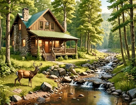 Solve Forest Cabin, resizable 12 to 594 pieces jigsaw puzzle online ...