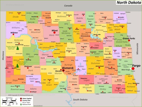 Solve Map of North Dakota jigsaw puzzle online with 130 pieces