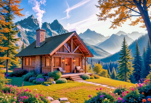 Solve Mountain Cabin, resizable 12 to 600 pieces jigsaw puzzle online ...