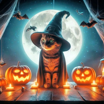 Solve Spooky Halloween Cat (resize 9 to 483 pieces) jigsaw puzzle ...