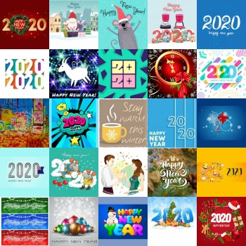 Solve Retro 2020 Happy New Year jigsaw puzzle online with 81 pieces