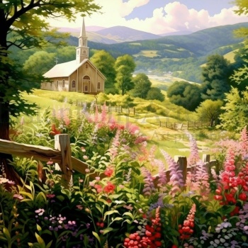 Solve Country Church in Spring jigsaw puzzle online with 64 pieces