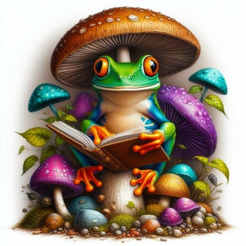 Solve Oliver the frog reading his book jigsaw puzzle online with 81 pieces